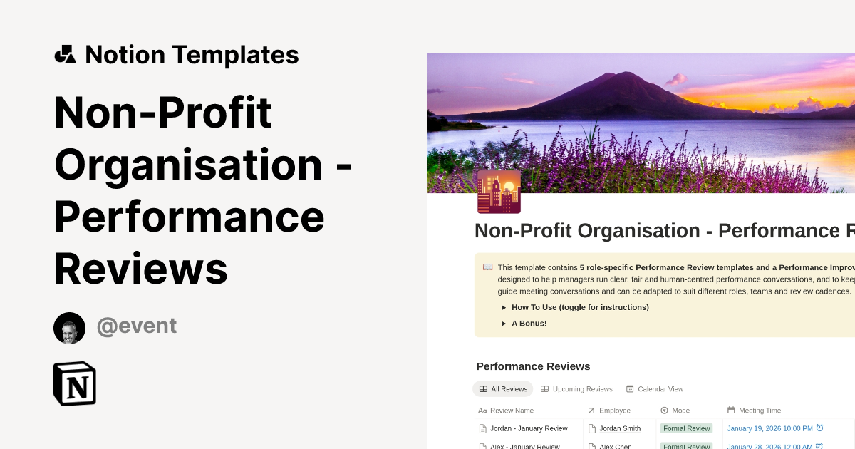 Non-Profit Organisation - Performance Reviews Template by Event ...