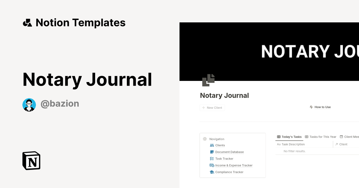 Notary Journal Template by Bazion | Notion Marketplace