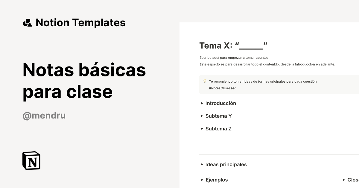 Notas básicas para clase Template | Notion Marketplace