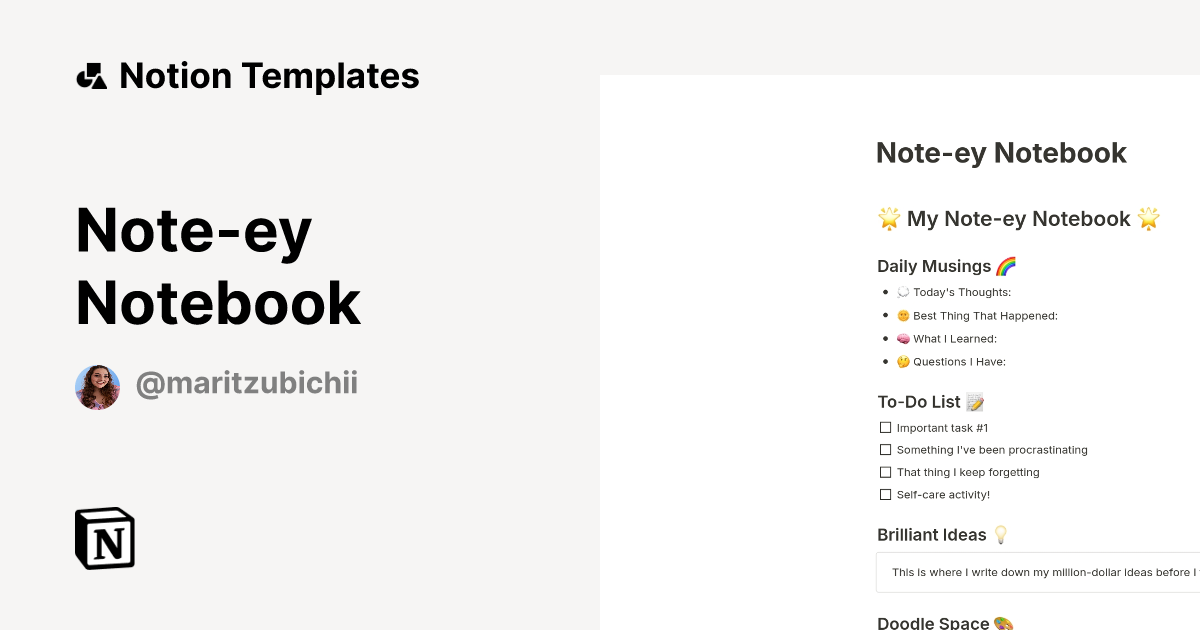 Note-ey Notebook Template by Marissa | Notion Marketplace