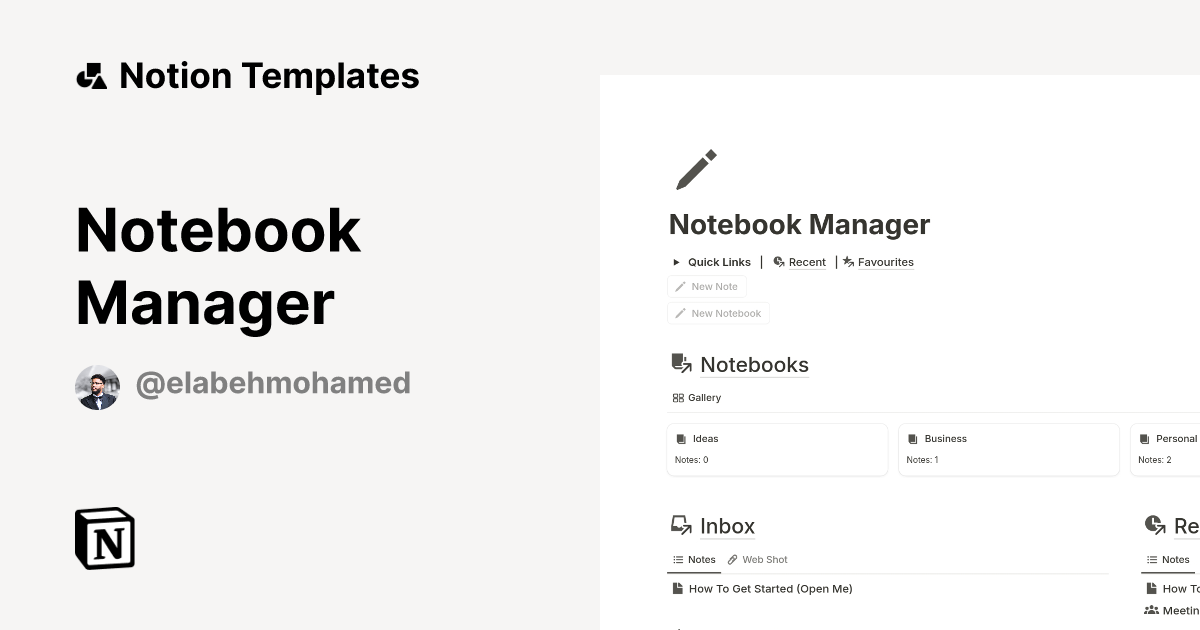 Notebook Manager Template | Notion Marketplace