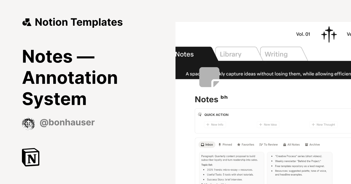 Notes — Annotation System Template by Bon Hauser | Notion Marketplace