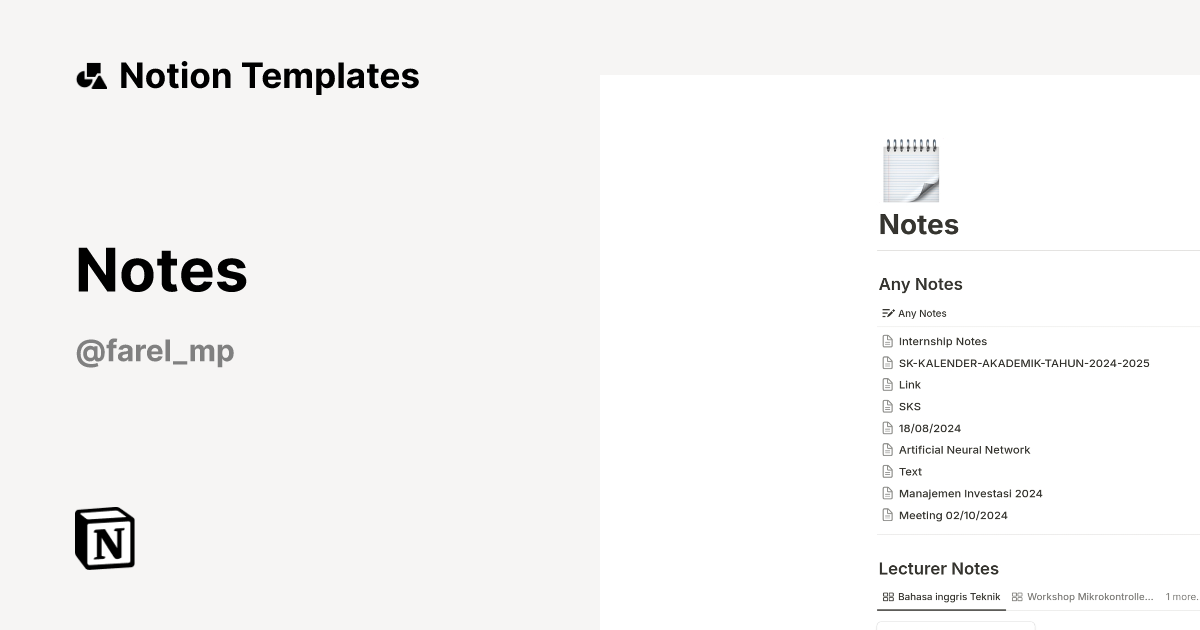 Notes Template by Farel MP | Notion Marketplace