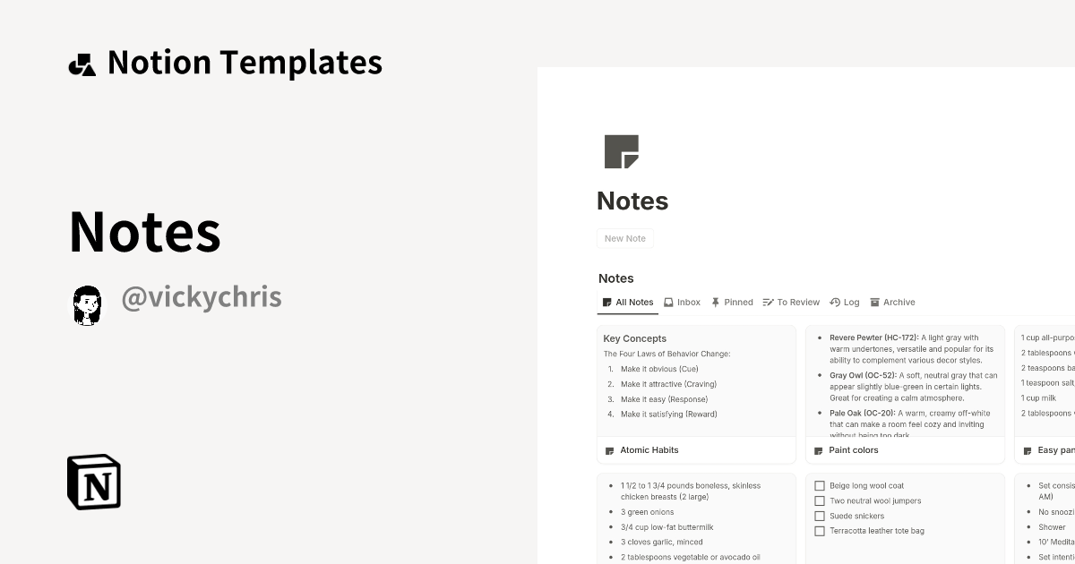 Notes Template by Vicky Chris | Notion Marketplace