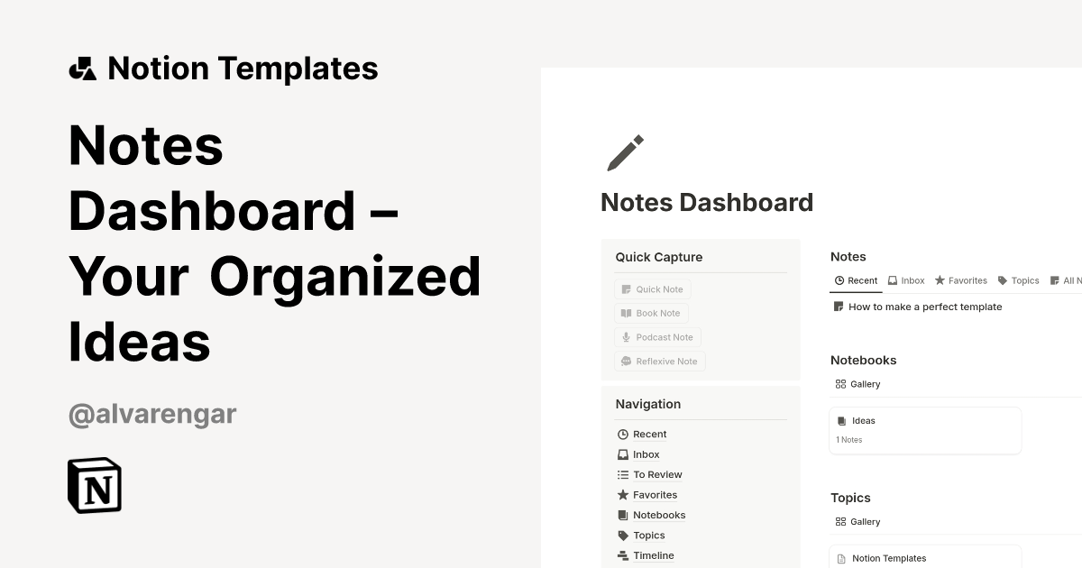 Notes Dashboard – Your Organized Ideas Template by Sebastian Alvarenga ...
