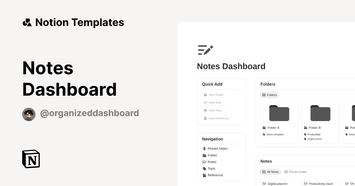 Notes Dashboard Template by organized dashboard | Notion Marketplace