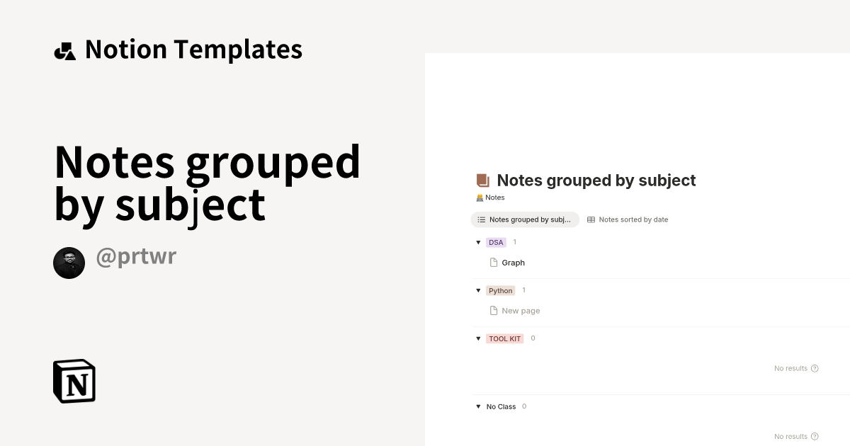 Notes grouped by subject Template | Notion Marketplace