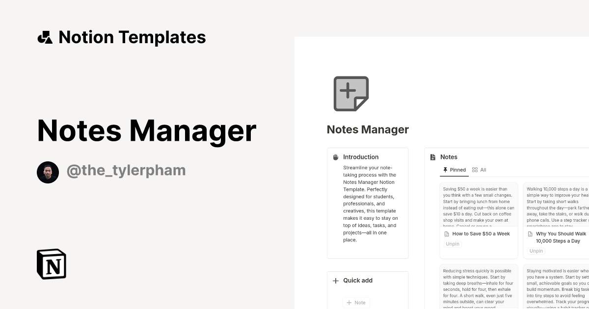 Notes Manager Template | Notion Marketplace