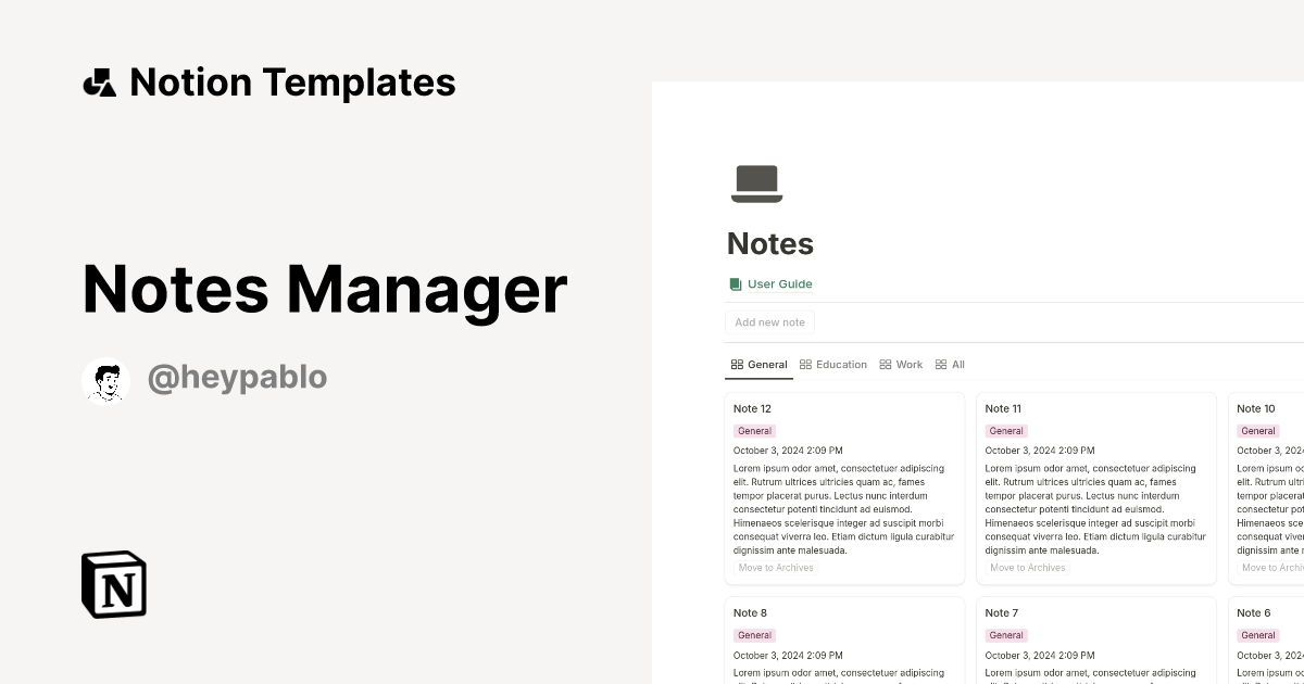 Notes Manager Template | Notion Marketplace