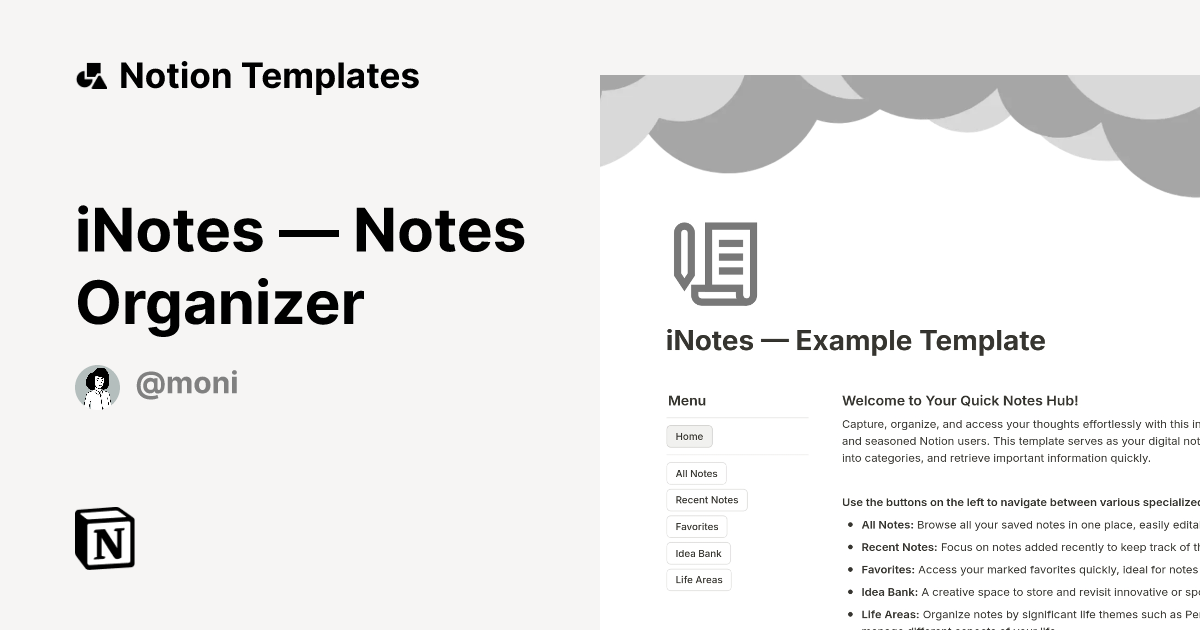 iNotes — Notes Organizer Template | Notion Marketplace