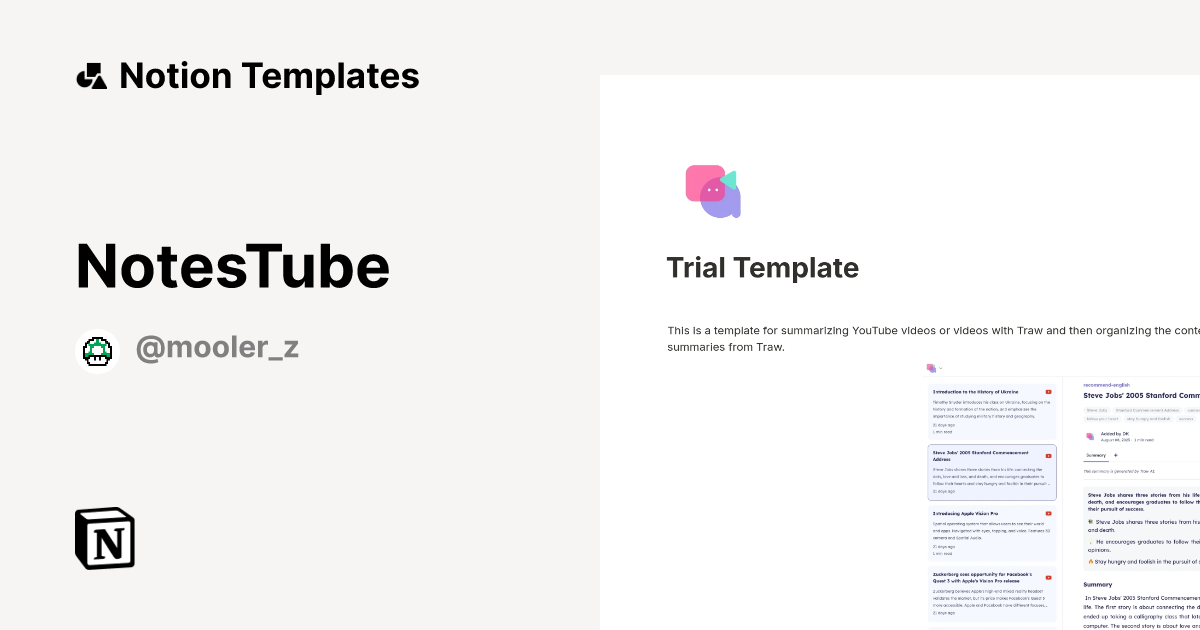 NotesTube Template by Notestube | Notion Marketplace