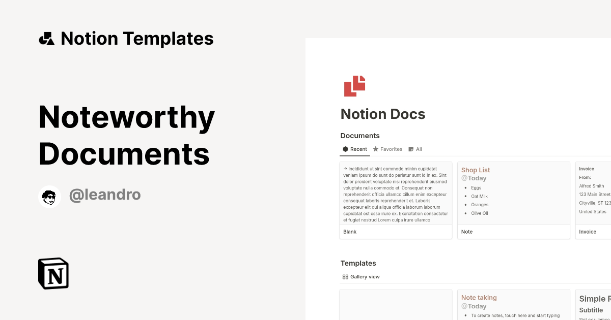 Noteworthy Documents Template | Notion Marketplace