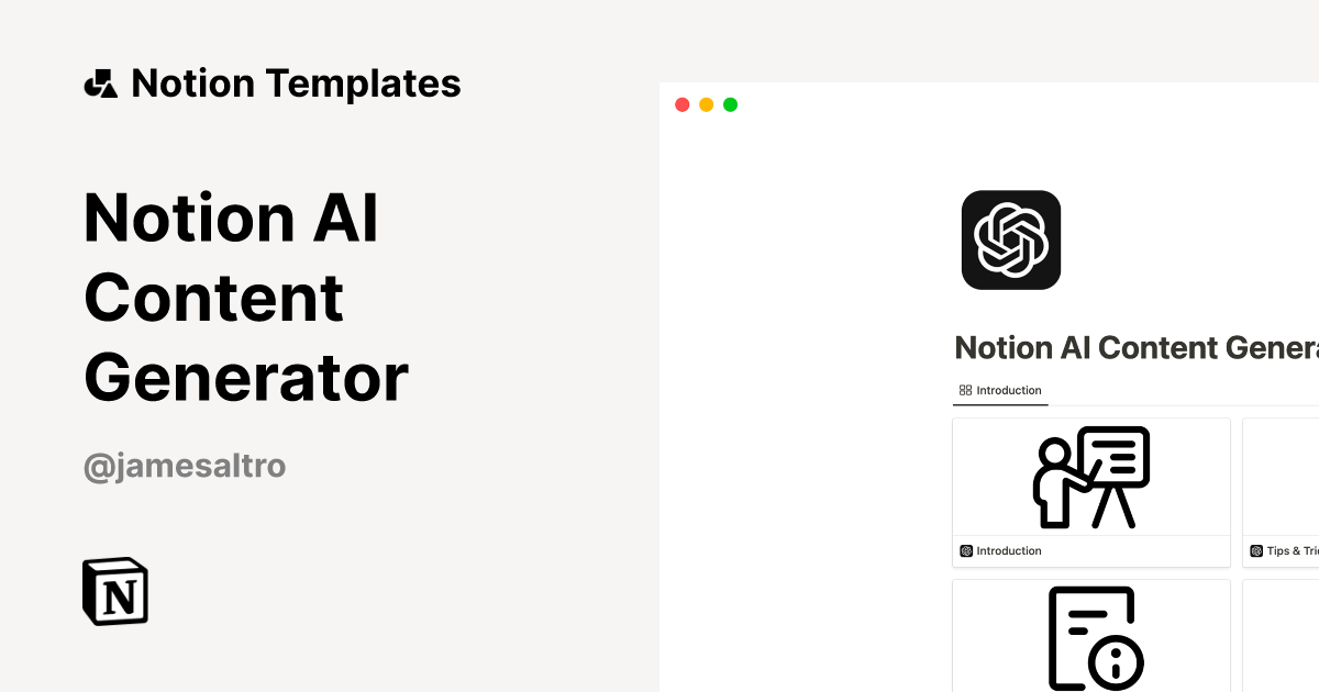 Notion AI Content Generator Template | Notion Marketplace