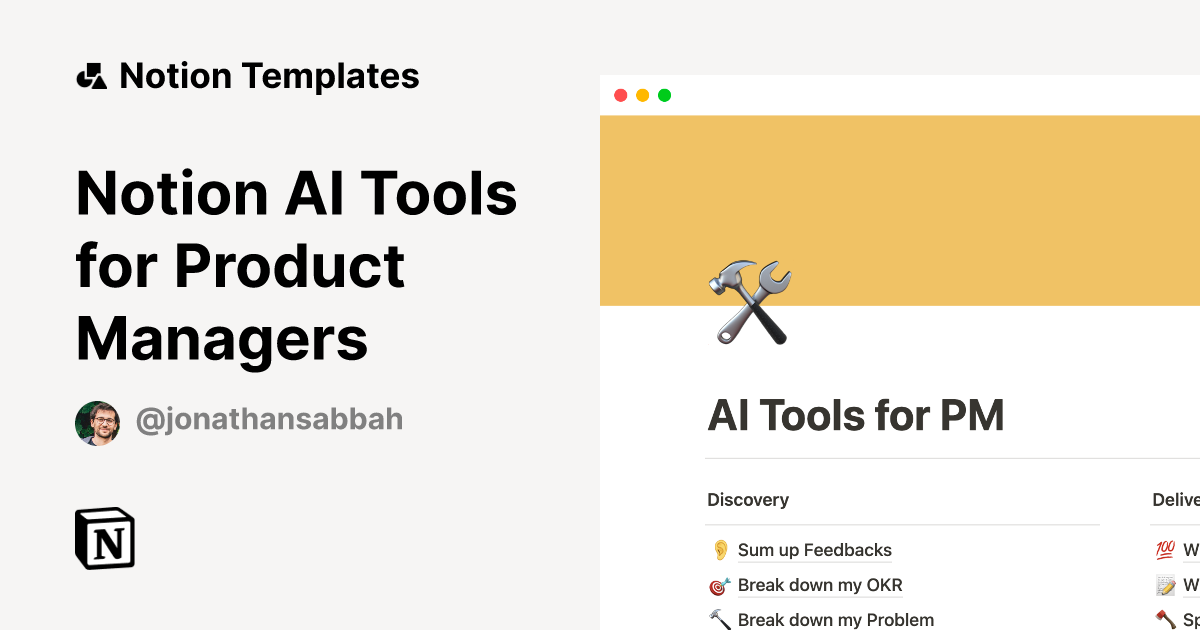 Notion AI Tools for Product Managers Template | Notion Marketplace