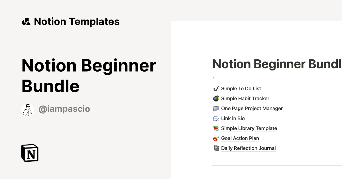 Notion Beginner Bundle Template by Pascio | Notion Marketplace