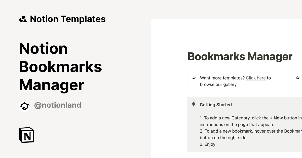 Notion Bookmarks Manager Template by Notionland | Notion Marketplace