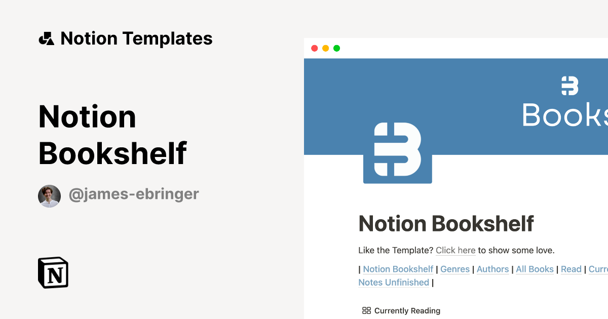Notion Bookshelf Template by James Ebringer | Notion Marketplace