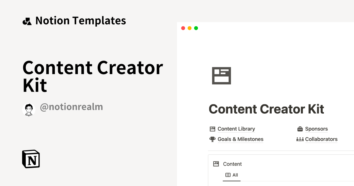 Content Creator Kit Template | Notion Marketplace