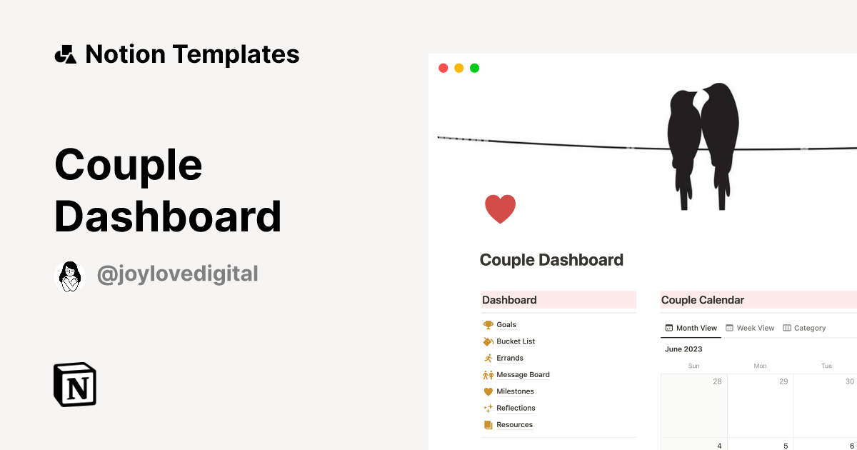 Couple Dashboard Template by JoyLoveDigital | Notion Mom | Notion ...