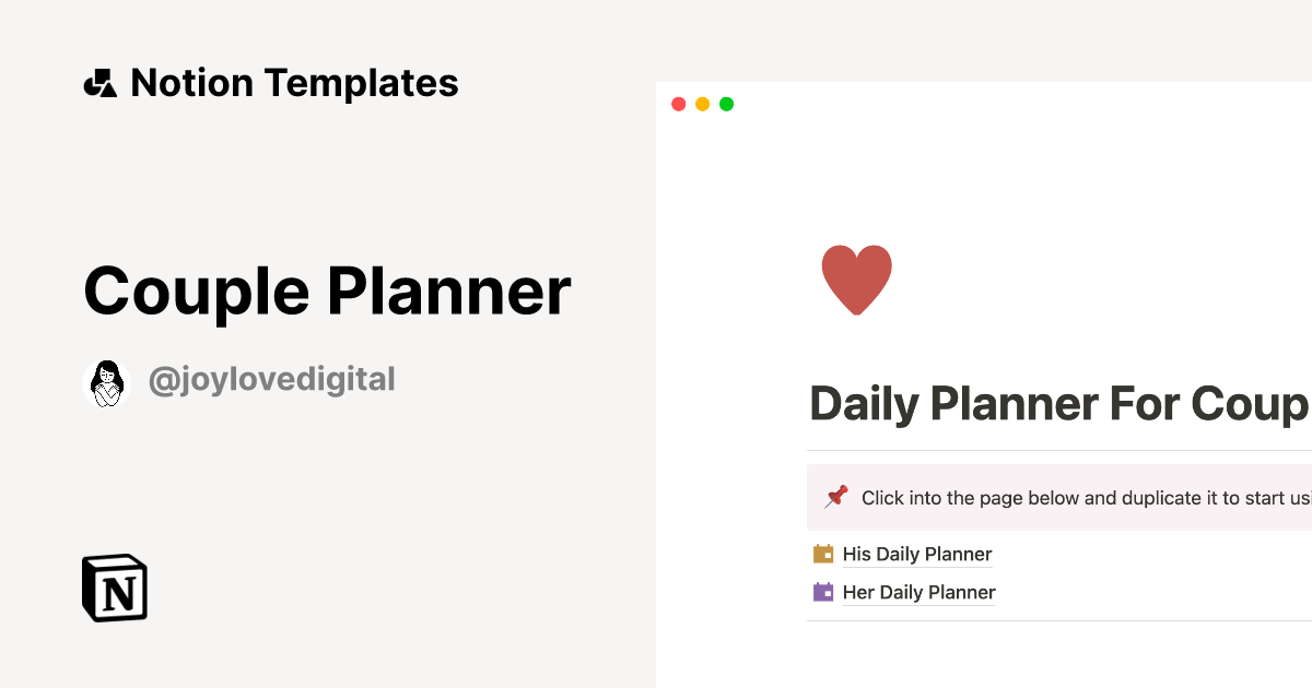 Couple Planner Template by JoyLoveDigital | Notion Mom | Notion Marketplace