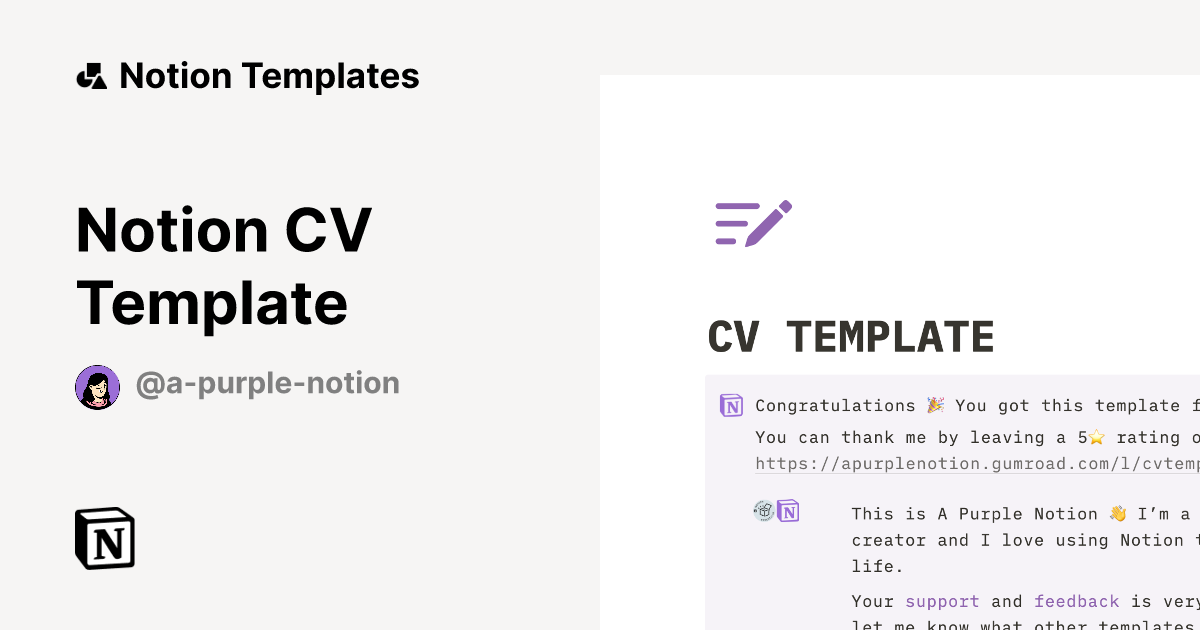 Notion CV Template Template | Notion Marketplace