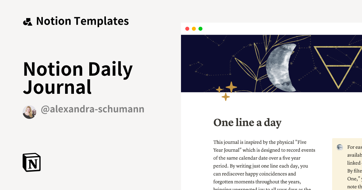 Notion Daily Journal Template by Alexandra Schumann | Notion Marketplace