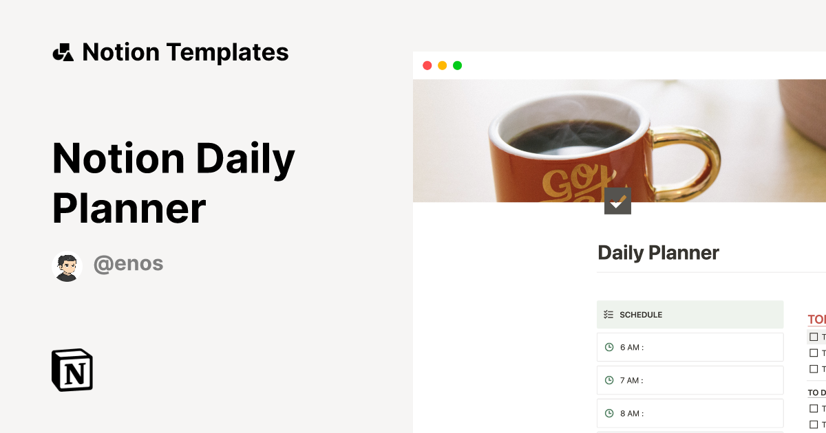 Notion Daily Planner Template by Enos Sopacuaperu | Notion Marketplace