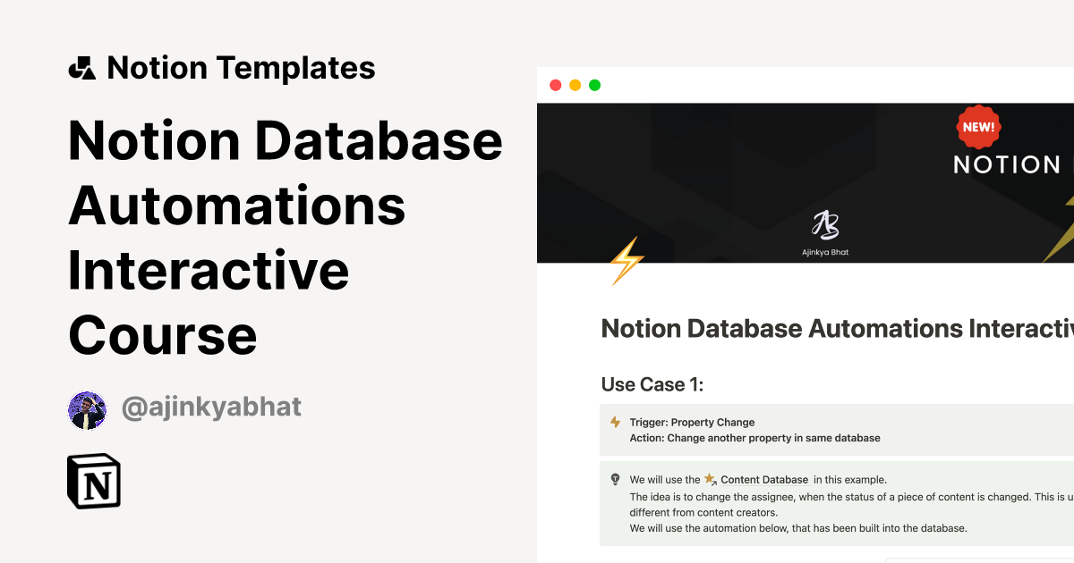Notion Database Automations Interactive Course Template | Notion Marketplace