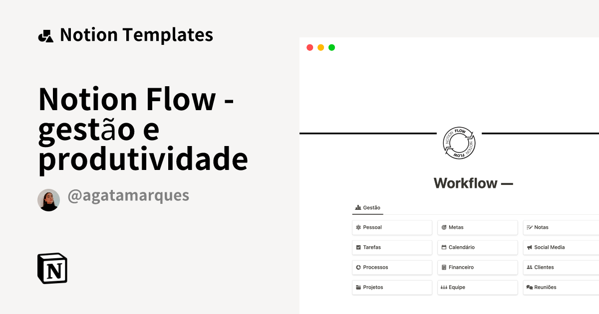 Notion Flow - gestão e produtividade Template by Ágata Marques | Notion Marketplace
