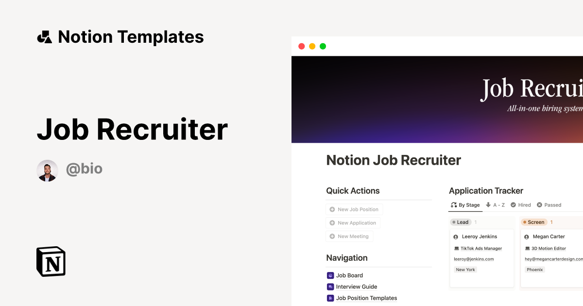 Job Recruiter Template by Matt Bio | Notion Marketplace