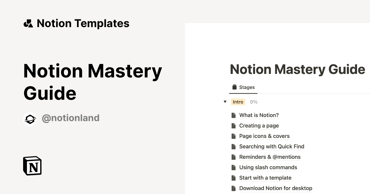 Notion Mastery Guide Template By Notionland Notion Marketplace