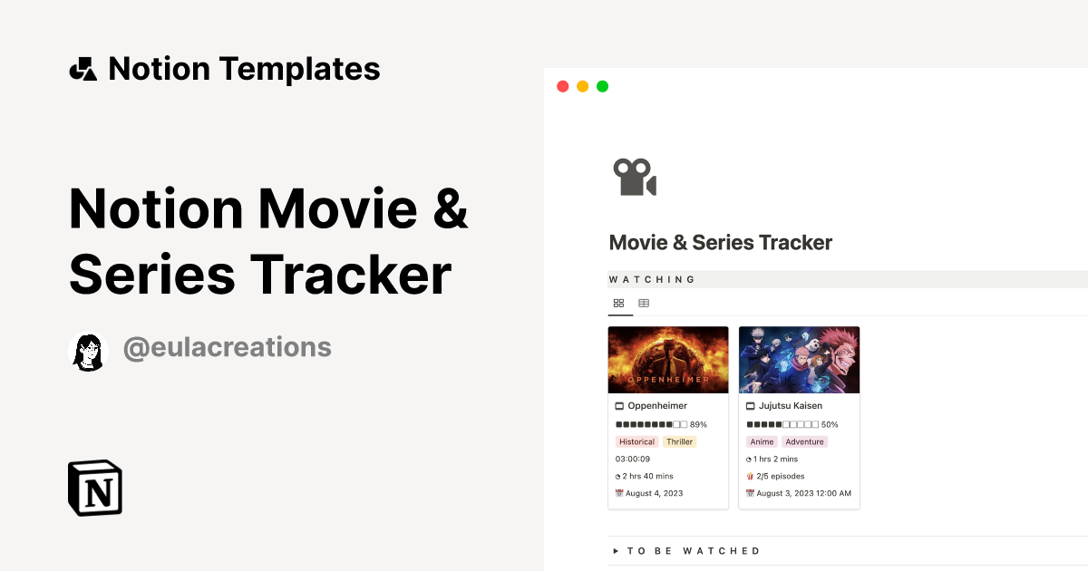 Notion Movie & Series Tracker Template by Eula | Notion Marketplace