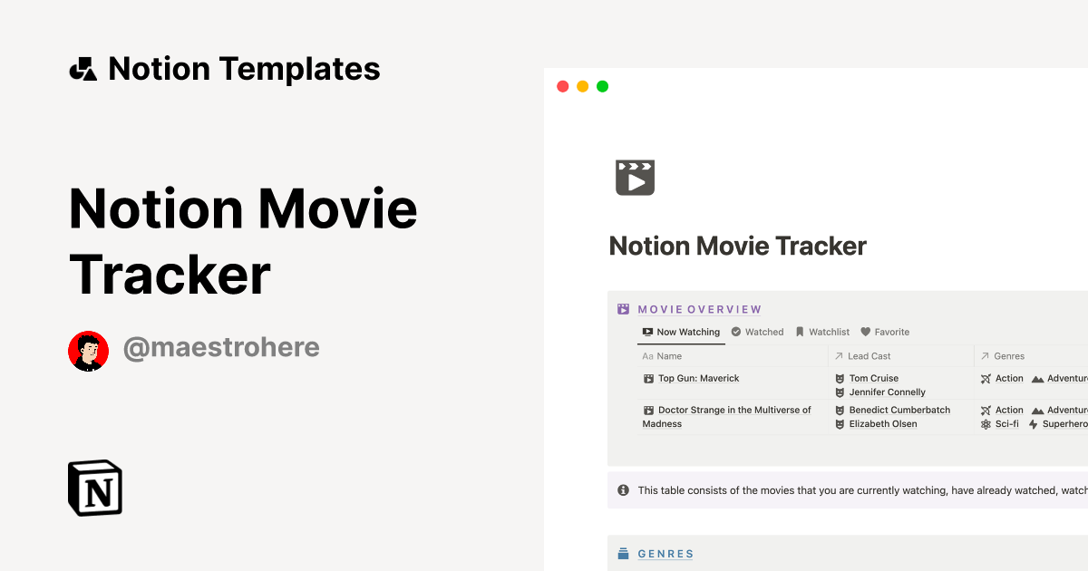 Notion Movie Tracker Template | Notion Marketplace