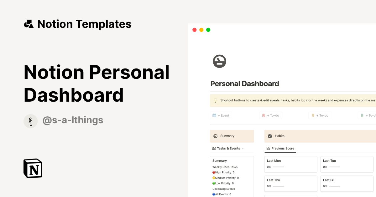 Notion Personal Dashboard Template | Notion Marketplace