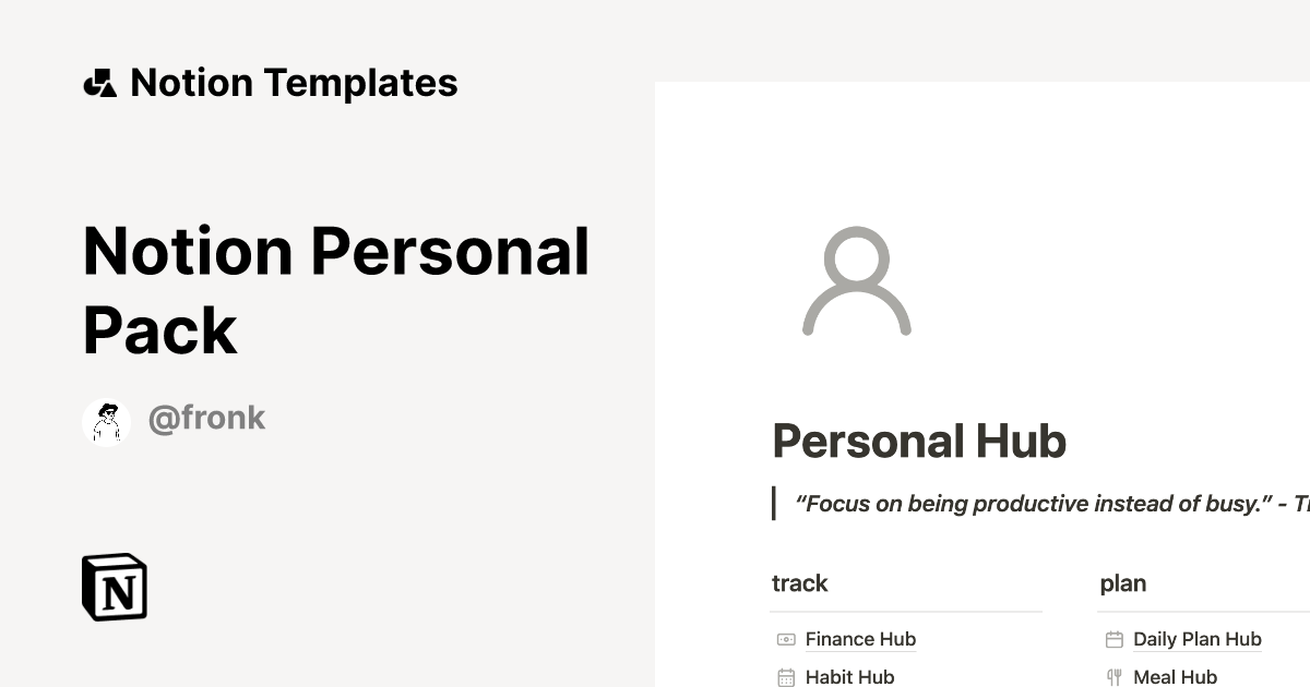 Notion Personal Pack Template by Fronk | Notion Marketplace