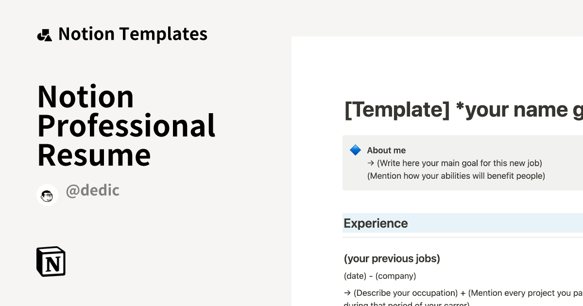 Notion Professional Resume Template | Notion Marketplace