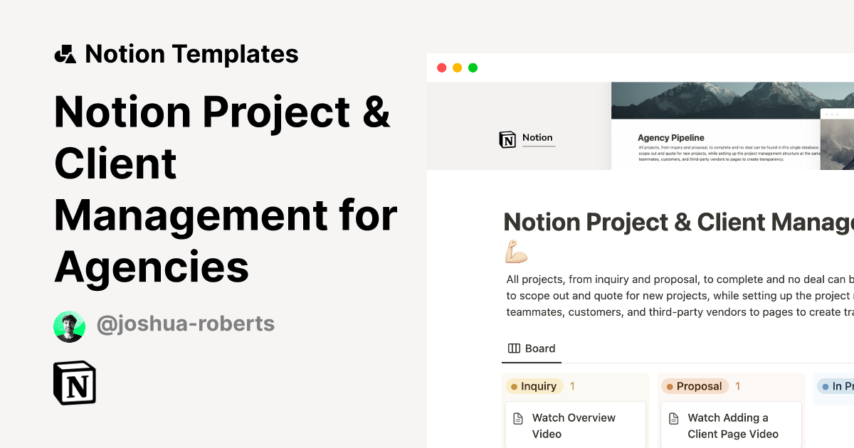 Notion Project & Client Management for Agencies Template by Joshua Roberts | Notion Marketplace