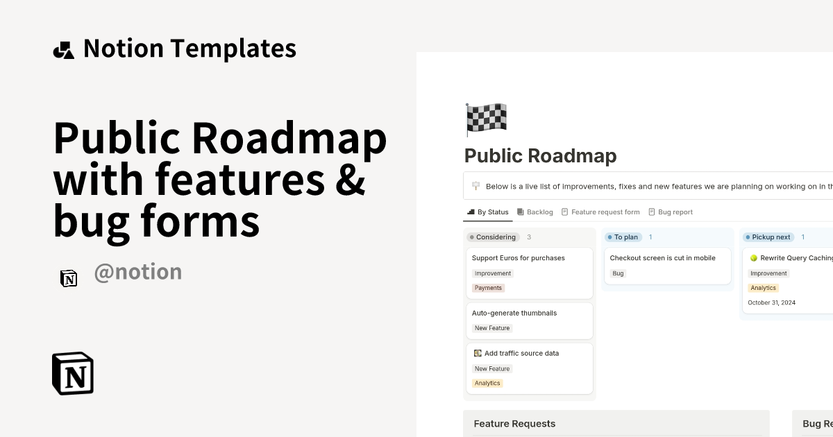 Public Roadmap With Features And Bug Forms Template By Notion Notion 1321
