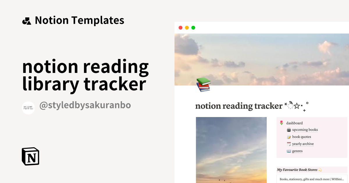notion reading library tracker Template by Styled by Sakuranbo | Notion Marketplace
