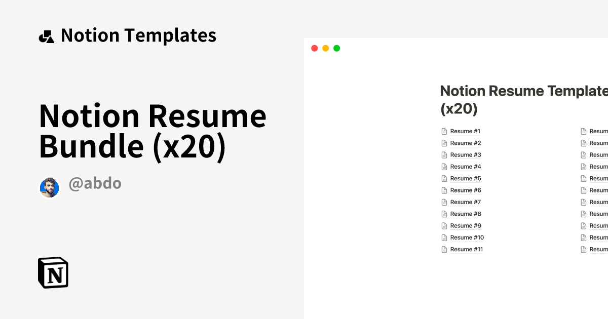 Notion Resume Bundle (x20) Template by Abdo Karmalla | Notion Marketplace