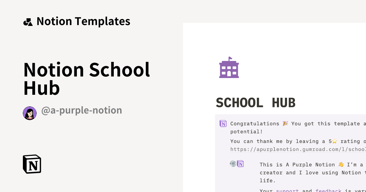 Notion School Hub Template by A Purple Notion | Notion Marketplace