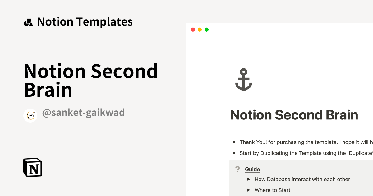 Notion Second Brain Template by Sanket Gaikwad | Notion Marketplace