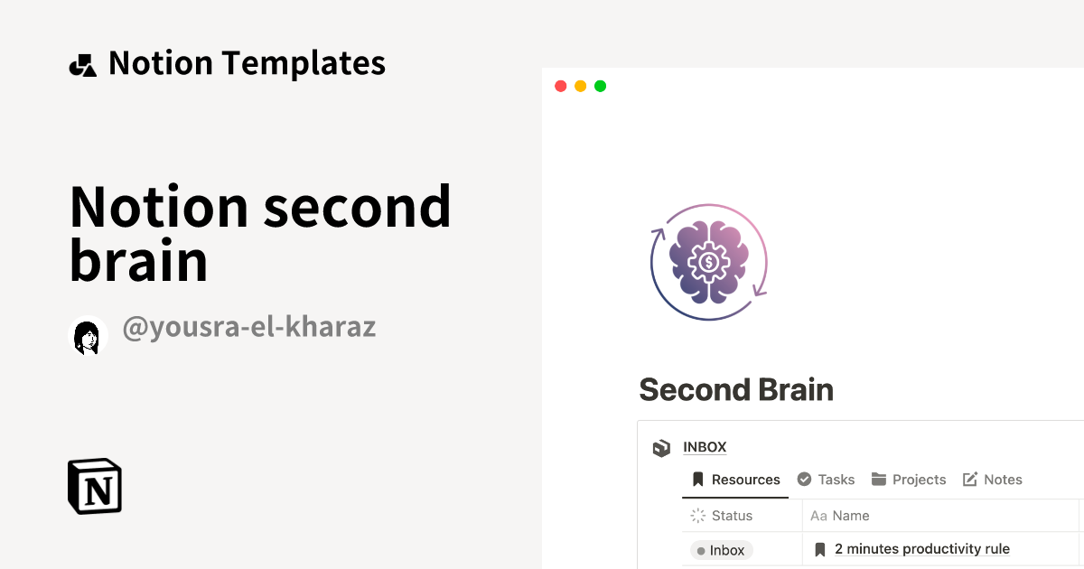 Notion second brain Template by Yousra el kharaz | Notion Marketplace