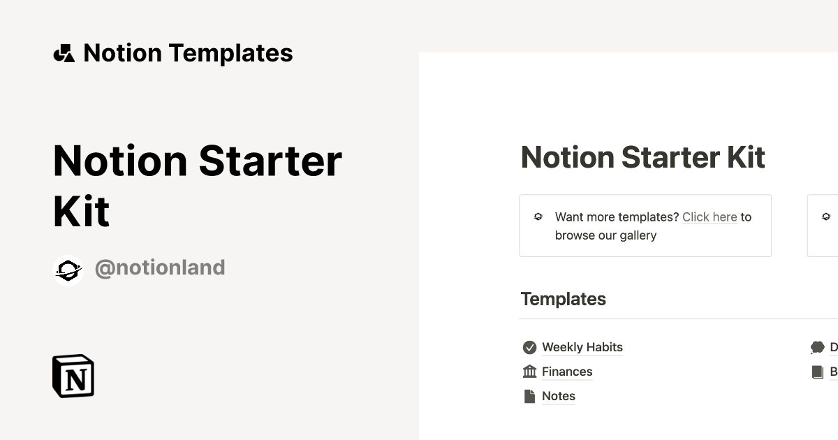 Notion Starter Kit Template by Notionland | Notion Marketplace