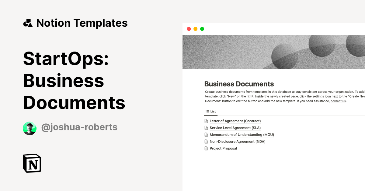StartOps: Business Documents Template | Notion Marketplace