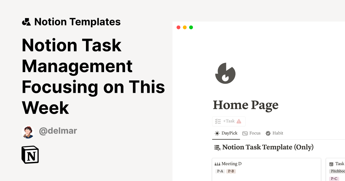 Notion Task Management Focusing on This Week Template | Notion Marketplace