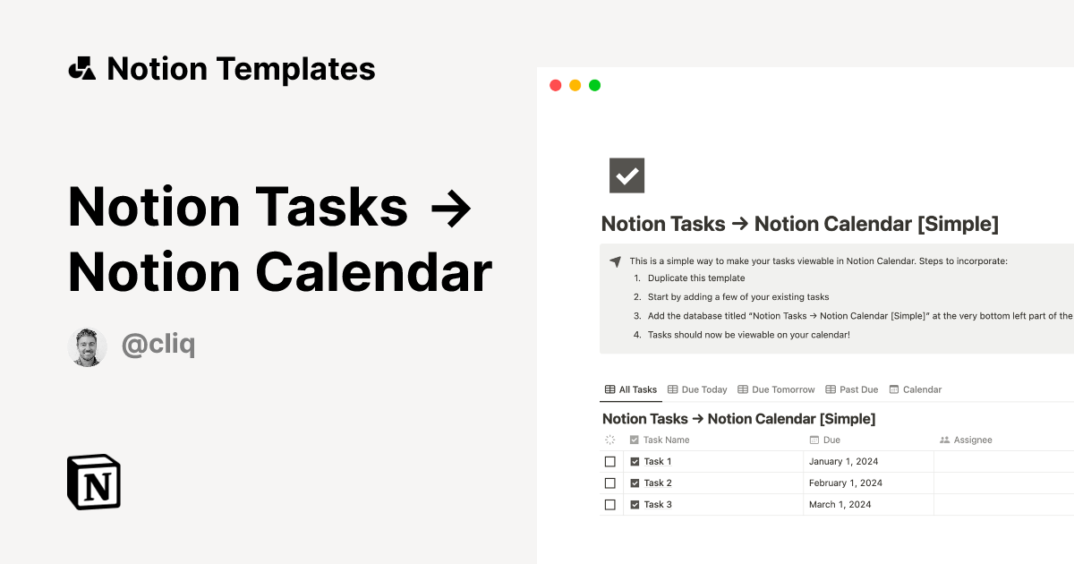 Notion Tasks → Notion Calendar Template by Stuart Sharpe | Notion ...
