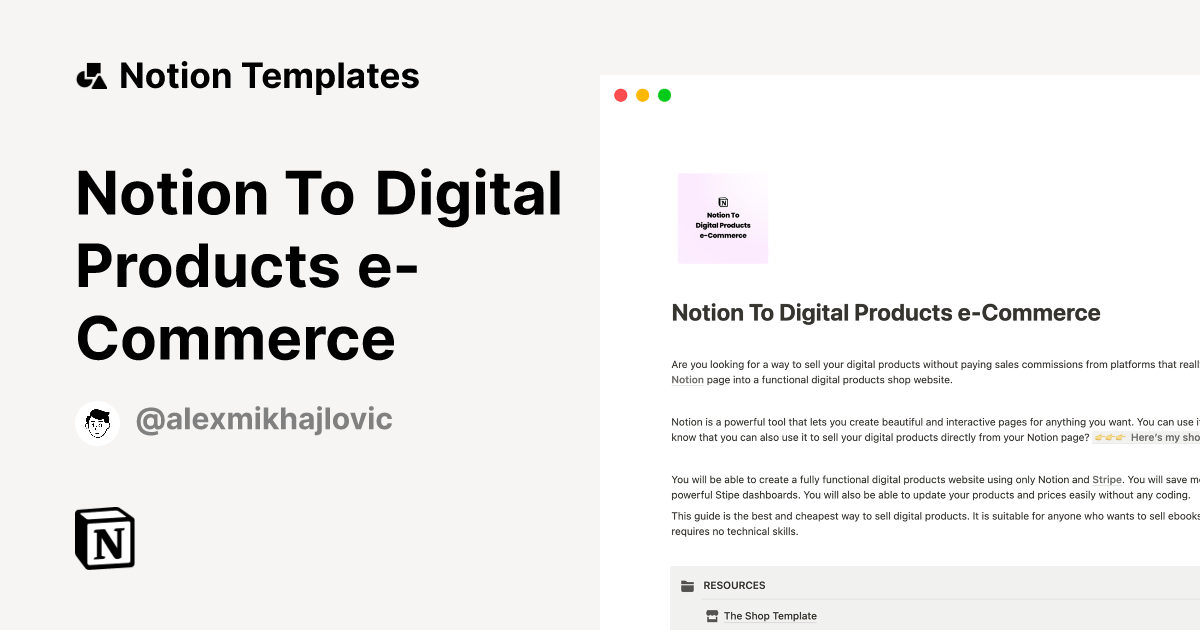 Notion To Digital Products e-Commerce Template by Alex | Notion Marketplace