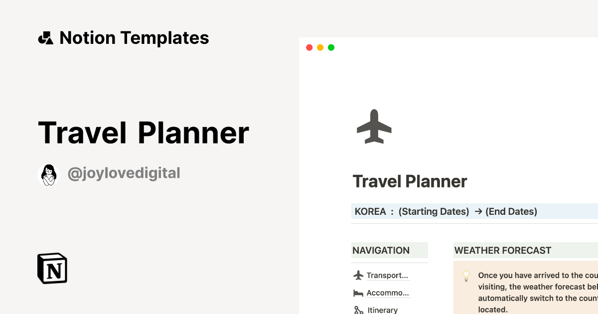 Travel Planner Template | Notion Marketplace