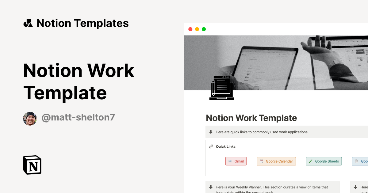 Notion Work Template Template by Matt Shelton | Notion Marketplace